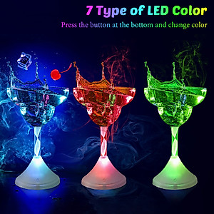 8 Packs LED Flashing Martini Cocktail Glasses 6 oz Plastic Martini Glasses Reusable LED Martini Glasses Light up Margarita Cups 7 Colors Changing for Party Pool Beach Bar Supplies (Margarita Cup)