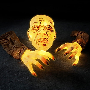 Halloween Decorations Outdoor Statues Lighted Zombie Groundbreaker,Scary Scary Halloween Tombstone Skeleton for Outdoor Halloween Graveyard Garden, Lawn, Patio, Haunted House Props Outdoor Decorations