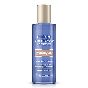 Neutrogena Oil-Free Liquid Eye Makeup Remover, Residue-Free, Non-Greasy, Gentle & Skin-Soothing Makeup Remover Solution with Aloe & Cucumber Extract for Waterproof Mascara, 5.5 fl. oz
