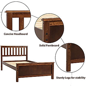 MERITLINE Twin Bed Frame, Wood Platform Bed with Headboard and Footboard, No Box Spring Needed, Walnut