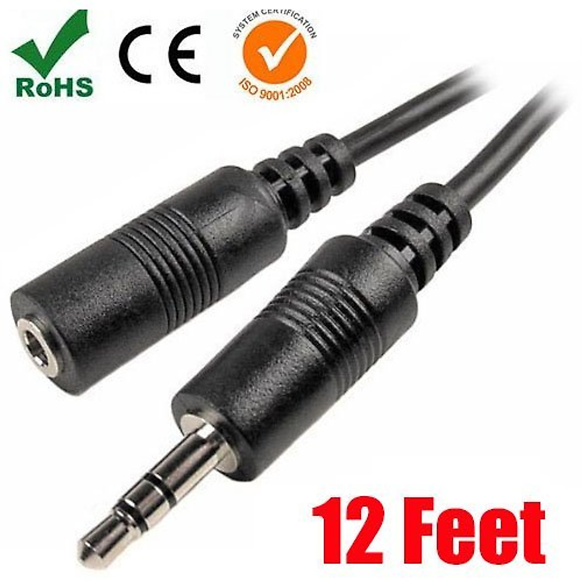 iMBAPrice® 12 Feet Professional Quality Nickel Plated 3.5 mm Male/Female Stereo Audio Extension Cable