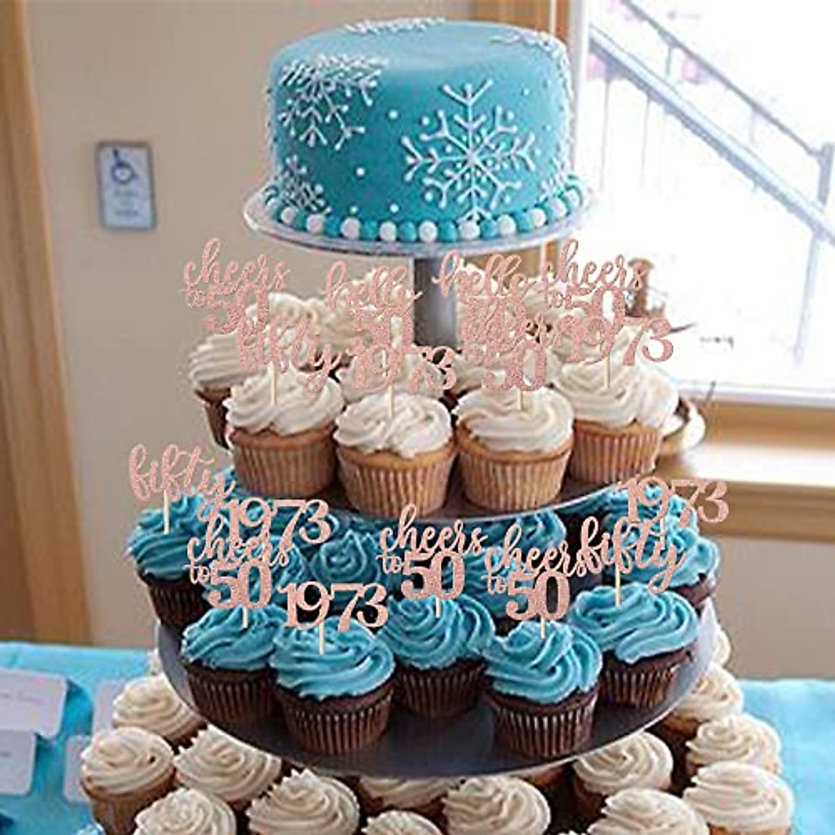 24 Pack 50th Birthday Cupcake Toppers Glitter Fifty Since 1973 Hello 50 Years Birthday Cupcake Picks Cheers to 50 Cake Decorations for Happy 50th Birthday Anniversary Party Supplies Rose Gold
