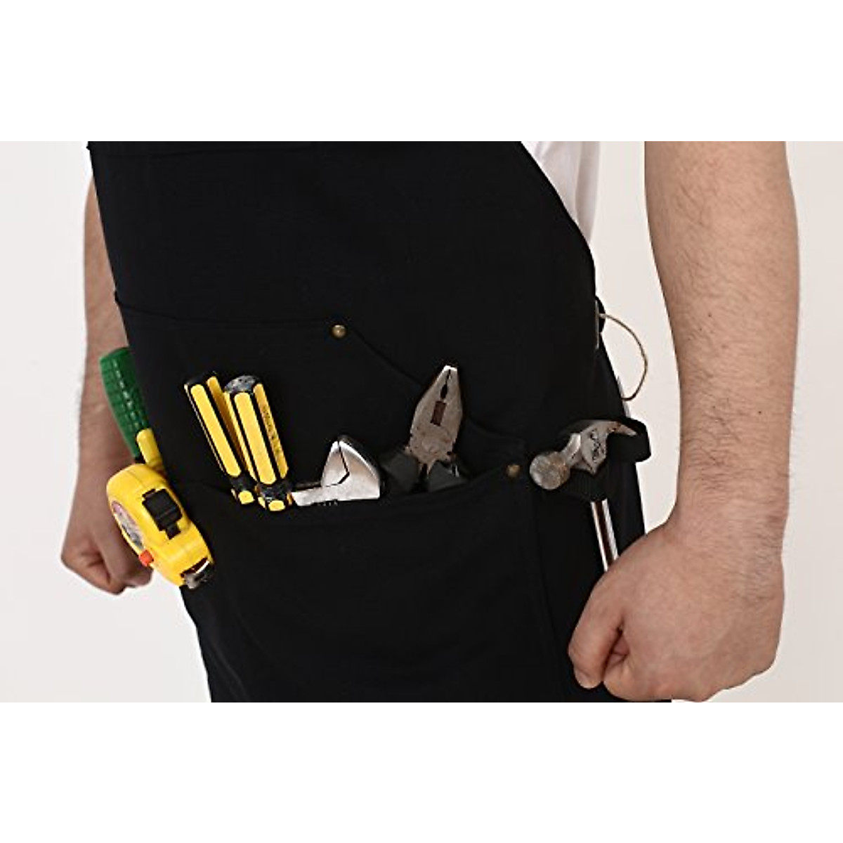 Life Flavor Heavy Duty Canvas Work Apron,Tool Pockets, Back Straps Adjustable（black）
