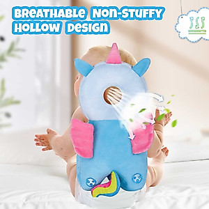 shuangjishan Baby Head Protector & Baby Knee Pads Crawling Adjustable Toddler Head Protection Cushion (Blue Unicorn)