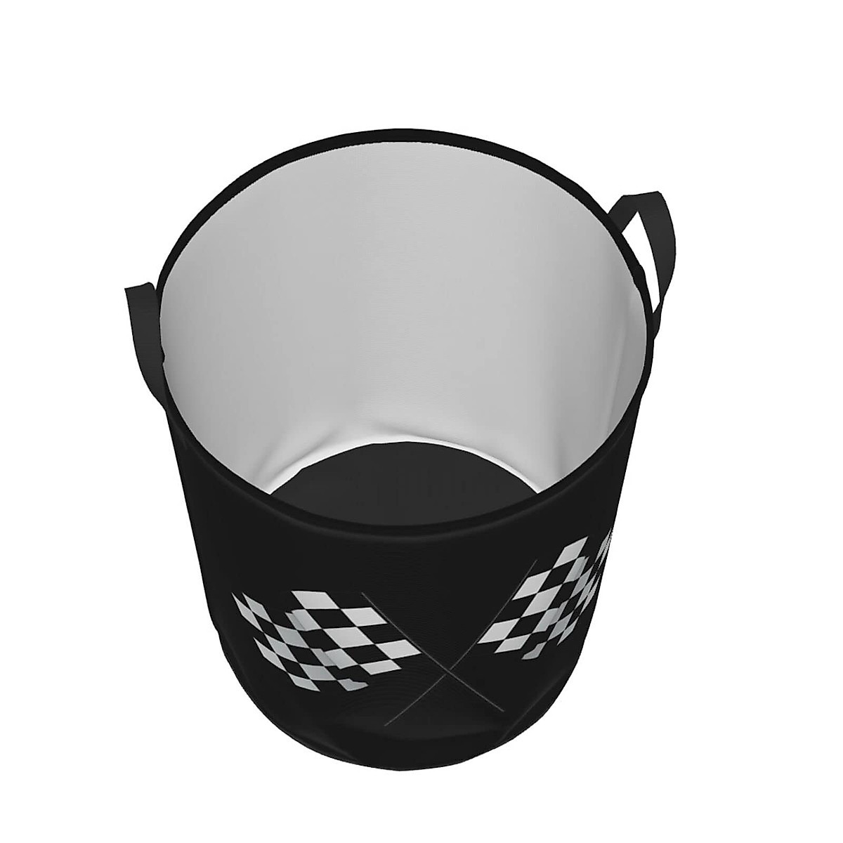 Checkered Flags Race Car Flag Laundry Basket Laundry Basket with Handle Waterproof Round Oxford Cloth Laundry Basket Storage Basket