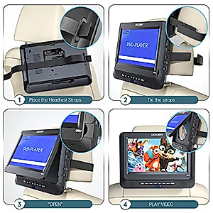 10'' Car DVD Player Dual Screen DESOBRY Portable DVD Players for Car with HD Transmission 5-Hour Rechargeable Battery Headrest DVD Player Suport USB TF Card All Region Free Last Memory Function