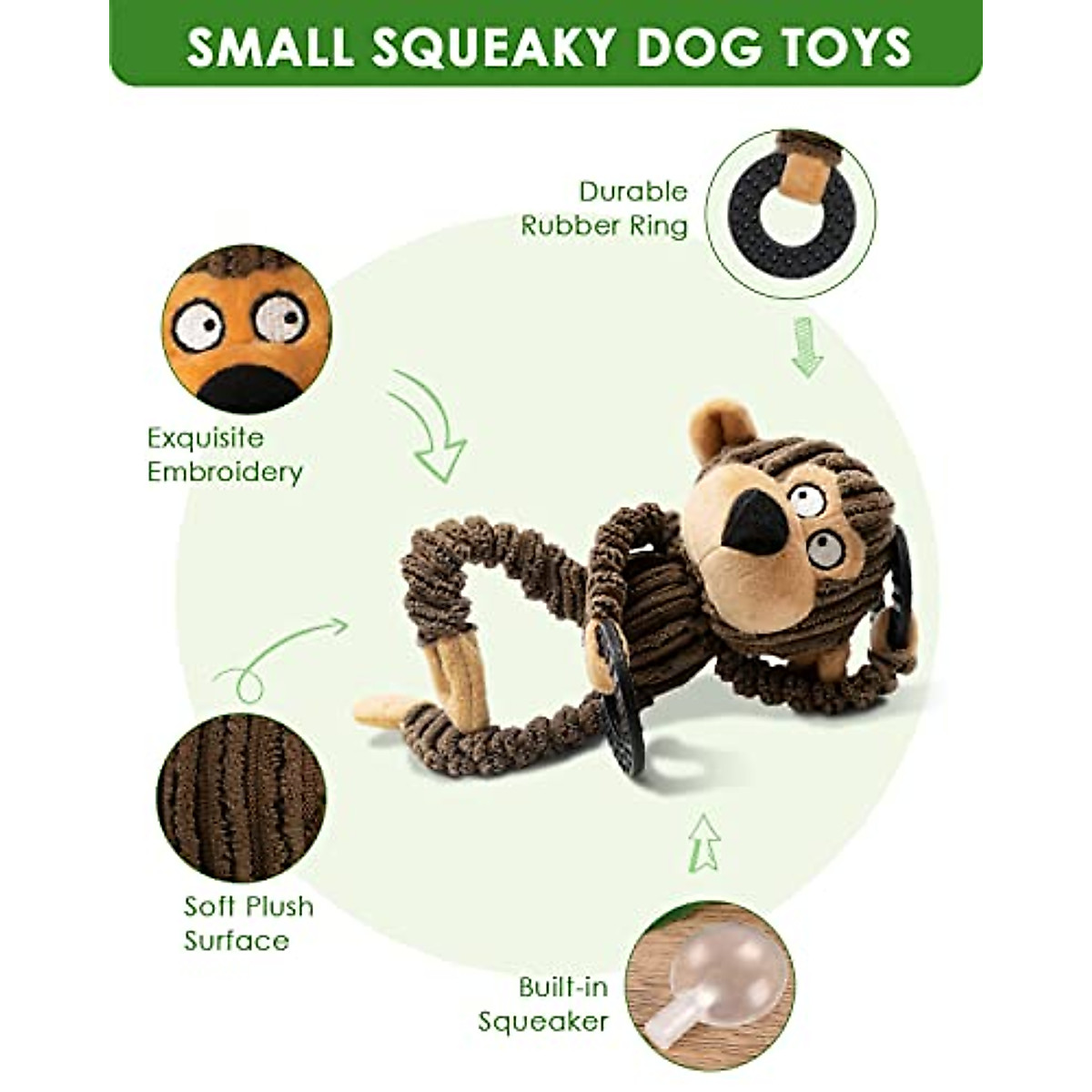 HGB Squeaky Puppy Toys, Plush Puppy Chew Toys for Teething, Dog Toys for Small Dogs, Small Dog Toys for Small Breed, Cute Monkey Interactive Dog Toys for Pet Training and Entertaining