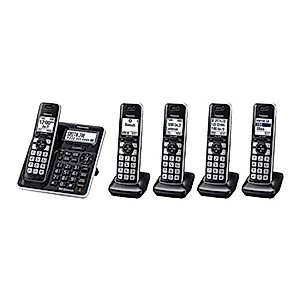 Panasonic KX-TG985SK Link to Cell Bluetooth Voice Assist Talking Caller ID Answer-by-Voice Call Block Low Battery Alert Cordless Phone - 5 Handset (Renewed)