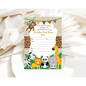 Jungle Safari Baby Shower Invitations - Safari Animal Invitation - 20 Fill-In Invitations and White Envelopes - Boy or Neutral Baby Shower Party - Monkey, Lion, Elephant, Giraffe