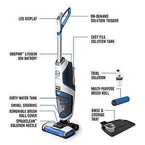 Hoover BH55210 Onepwr FloorMate Jet Cordless Hard Floor Cleaner, Wet Vacuum with 3Ah Battery, White