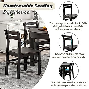 Bellemave 5-Piece Round to Oval Extendable Dining Table Set with 4 Chairs, Drawers and 16" Removable Leaf for Kitchen, Dining Room.((Espresso)