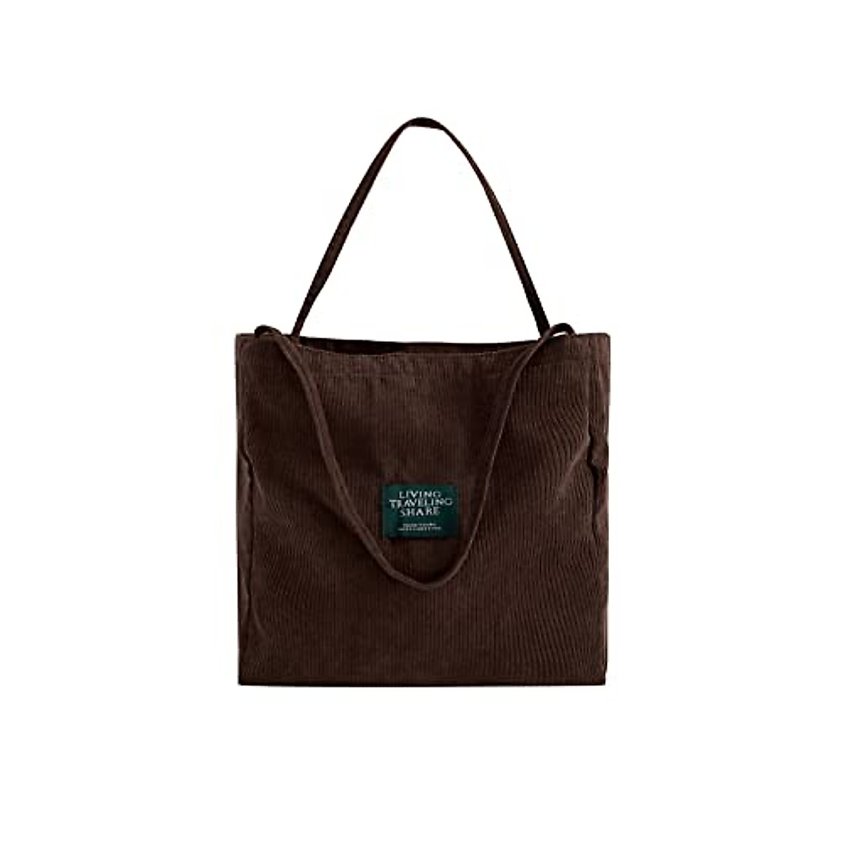 WDIRARA Women's Corduroy Totes Bag Shoulder Handbags Letter Print Shopping Shoulder Bag Brown