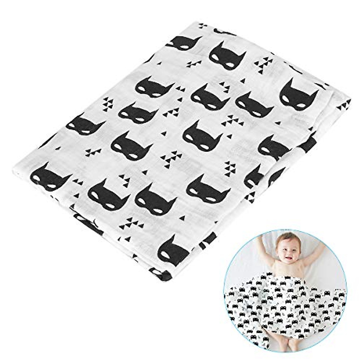 Baby Muslin Swaddle Blanket, Soft Muslin Cotton Swaddle Wrap for Boys or Girls (Bat Man Mask)