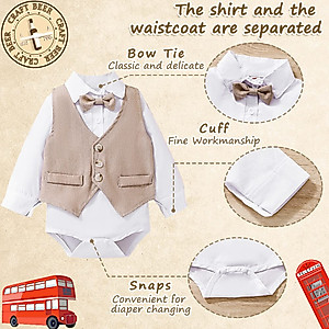 XIFAMNIY Baby Boys Gentleman Outfit 4Pcs Pants and Top Sets Newborn Long Sleeve Romper+ Hat + Vestcoat + Bow Tie 3-24M