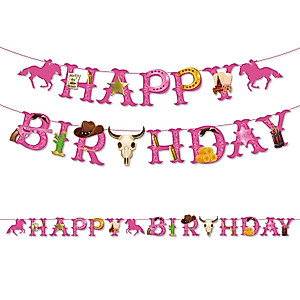 XINDE Cowgirl Themed Party Decorations Cowgirl Happy Birthday Banner, Western Cowboy Party