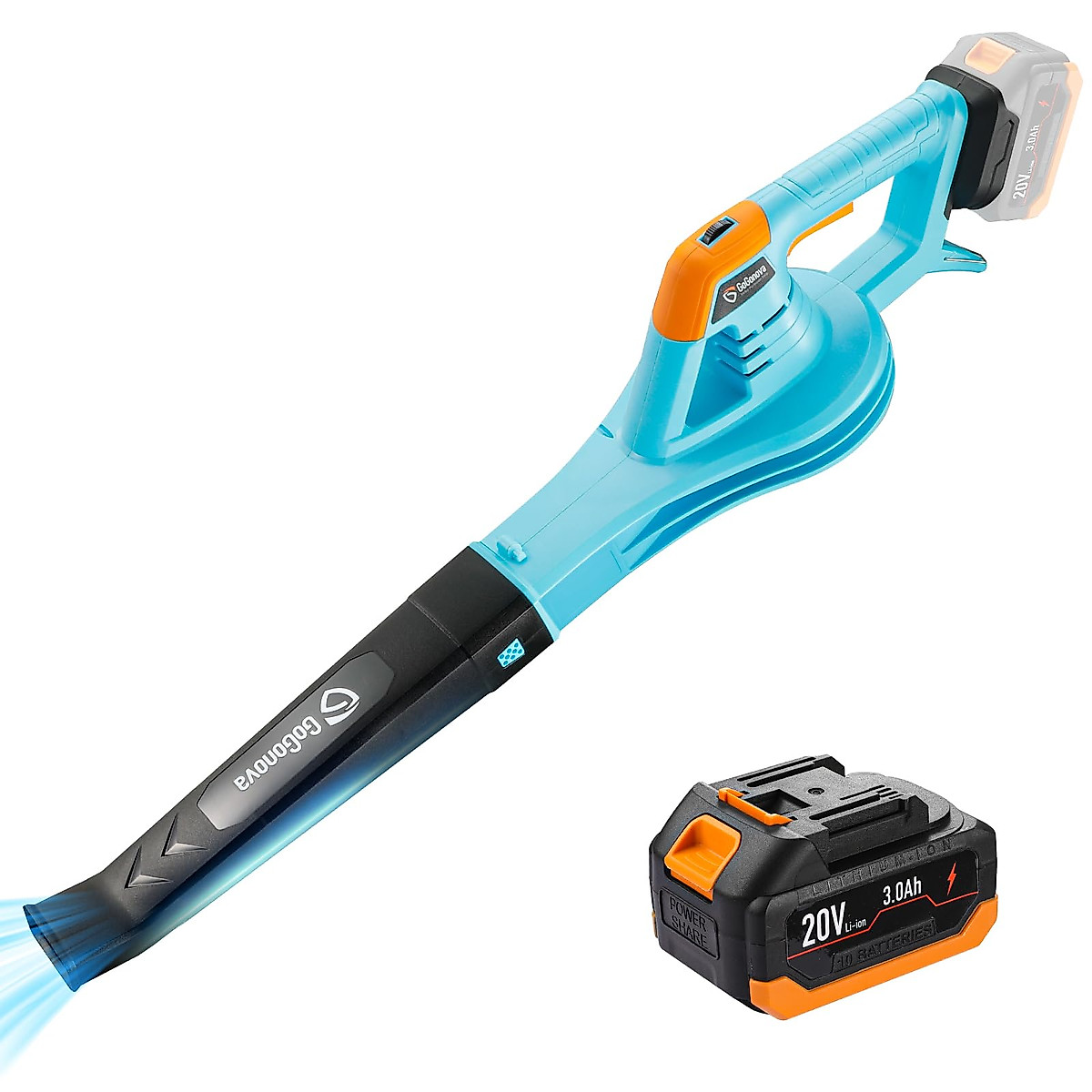 GoGonova 20V Cordless Leaf Blower, 3.0AH Electric Leaf Blower with 330CFM Power and 6 Speeds, Battery and Charger Included, Ideal for Lawn Care, Yard Work, Snow Blowing