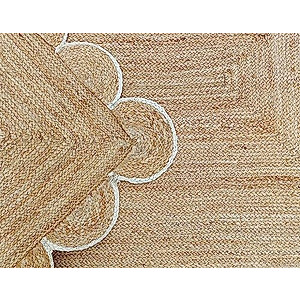 Generic Jute Scalloped Bohemian Area Rug (OFWHT)-(9x11) Off White 9x11 ft Rustic Geometric Handmade Indoor Stain Resistant Medium Pile Area Rug
