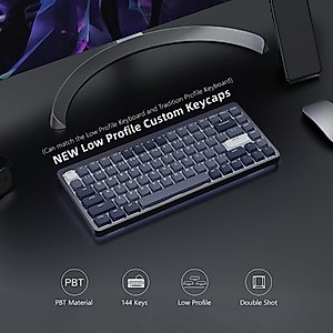 Womier Low Profile Keycaps, PBT Keycaps 144 Keys Custom Keyboard Keycaps Full Set, Double Shot Keycaps for 60% 65% 75% 80% 100% Mechanical Keyboard, Grey