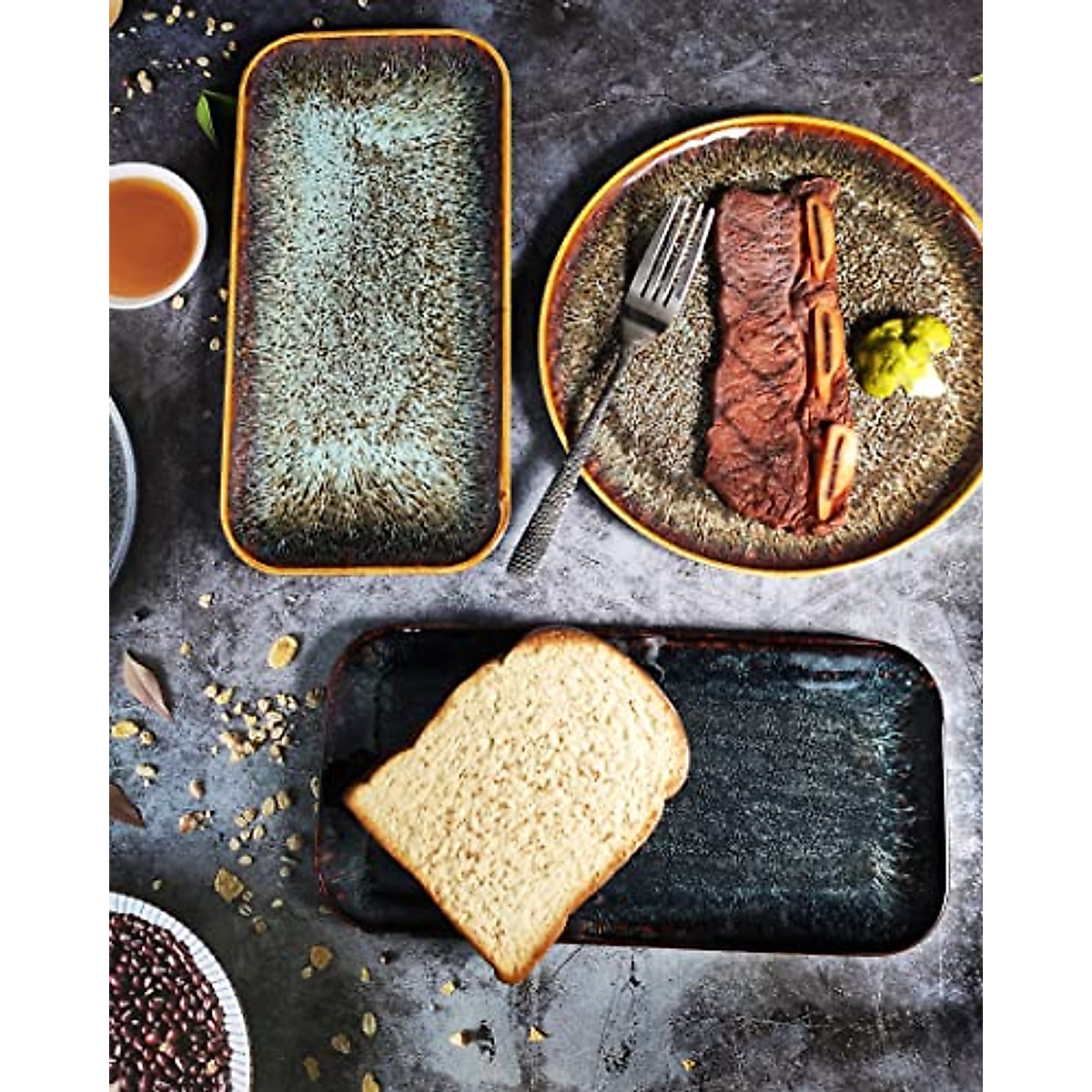 Jinsongdafa Ceramic Dinner Plates Set of 4, Main Dish for Steak, Bread, Risotto, Pasta, Salad, Microwave, Oven and Dishwasher Safe, Scratch Resistant