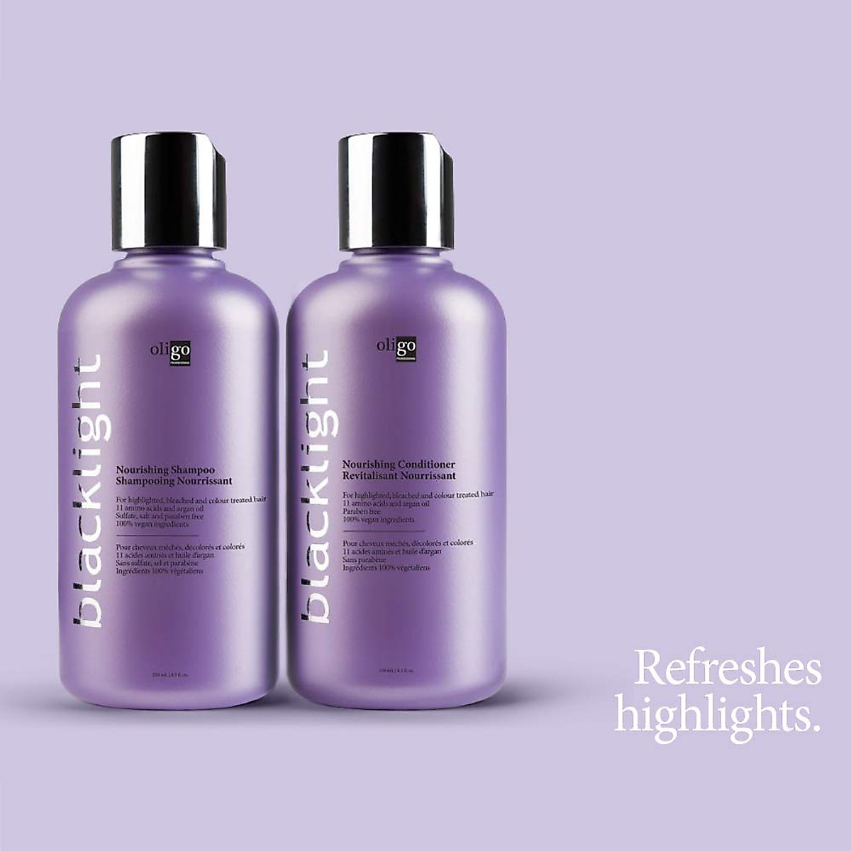 Oligo Professionnel - Blacklight Nourishing Shampoo & Conditionner for blondes - Sulfate-Free - Vegan - For color treated hair- Hydrating formula with Argan oil - 8.5 oz DUO BUNDLE