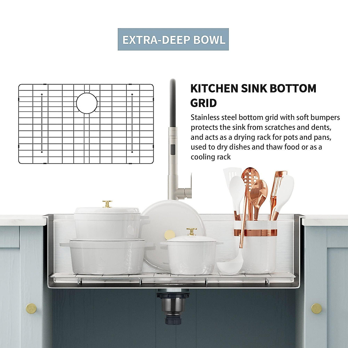 Hausinluck 33 x 22 inch Drop-in Kitchen Sink, Stainless Steel Drop-in Workstation Kitchen Sink 18 Gauge Handmade Modern Topmount Single Bowl Kitchen Sink with Ledge and Accessories (Pack of 5)