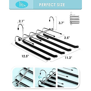 CINKSY Pants Clothes Hangers Space Saving - Upgrade Non Slip Jeans Hanger Rack with Foam Padded Swing Arm Leggings Hanger Multiple Layers Closet Organizer and Storage for Trousers, Scarf, Tie - 2 Pack
