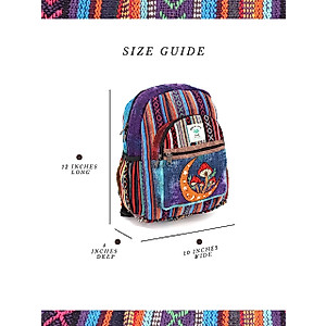 Unique Moon & Mushroom Embroidered Himalaya Hemp Hippie Backpack Festival Backpack FAIR TRADE Handmade with Love. (MINI)