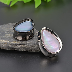 COOEAR Stainless Steel Ear Gauges Tear Drop Tunnels and Plugs Flesh SeaShell Stretchers 1 Pair Elegant Earrings 0g to 1".