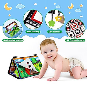 Dr.Rapeti Tummy Time Floor Mirror for Baby Infant Toddler Kids Black and White High Contrast Baby Toy with Crinkle Cloth Book Teethers Floor Activity Toy Washable Non-Toxic