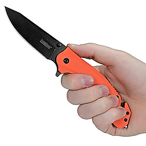 Kershaw Barricade (8650) Orange Multifunction Rescue Pocket Knife with 3.5 Inch Stainless Steel Blade; SpeedSafe Opening, Glass Breaker Tip, Belt Cutter, Pocketclip; 4.5 oz