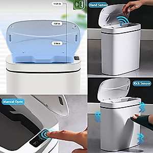 Smart Touchless Bathroom Trash Can with Lid, 3.4 Gallon Volume Automatic Motion Sensor Rubbish Can Waterproof Electric WasteBasket, Narrow Garbage Can for Kitchen/Bedroom/Bathroom/Living Room/Office
