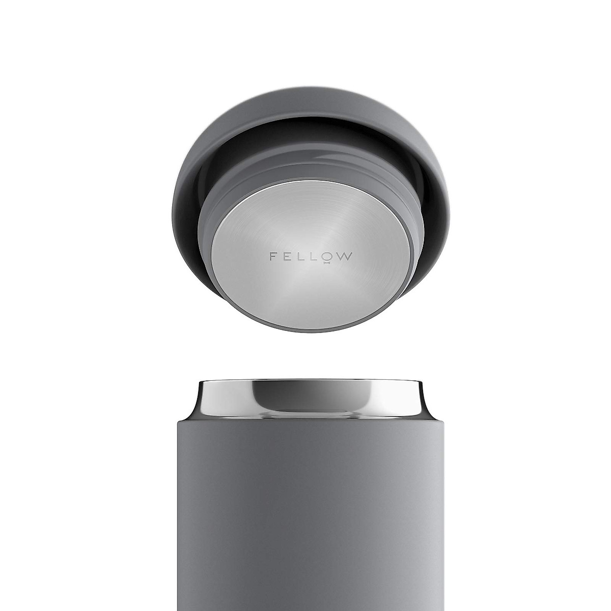 Fellow 12 oz Carter Wide Travel Mug - Wide Mouth Vacuum-Insulated Stainless Steel Coffee Mug - Tea and Coffee Tumbler - Travel Coffee Mug with Ceramic Interior - Matte Grey