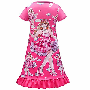 MSSmile-FANKID Girls Bar-Bie Costume Pink Bar-Bie Dress Girls home wear casual dress (4-5Year/120cm,Rose)