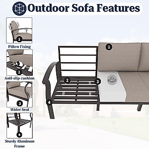 Rwnnad Patio Furniture Set 7-Piece Aluminum SectionalSofa Modern Outdoor Conversation Set 10 Seats, Outdoor Swivel Rocking Chairs with Thick Cushion, Sand