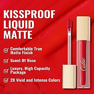 Oulac Red Matte Lipstick for Women, Classic Red Lip Stain Long Lasting Waterproof, No Transfer, Creamy High Pigmented Formula with Rose Oil, Vegan & Cruelty-Free, Classic Red M02