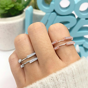 SAVEARTH DIAMONDS Round Lab Created Moissanite Diamond Cathedral Enhancer Guard Ring For Women In 14K Rose Gold Plated 925 Sterling Silver (0.20 Cttw) Size-9.5