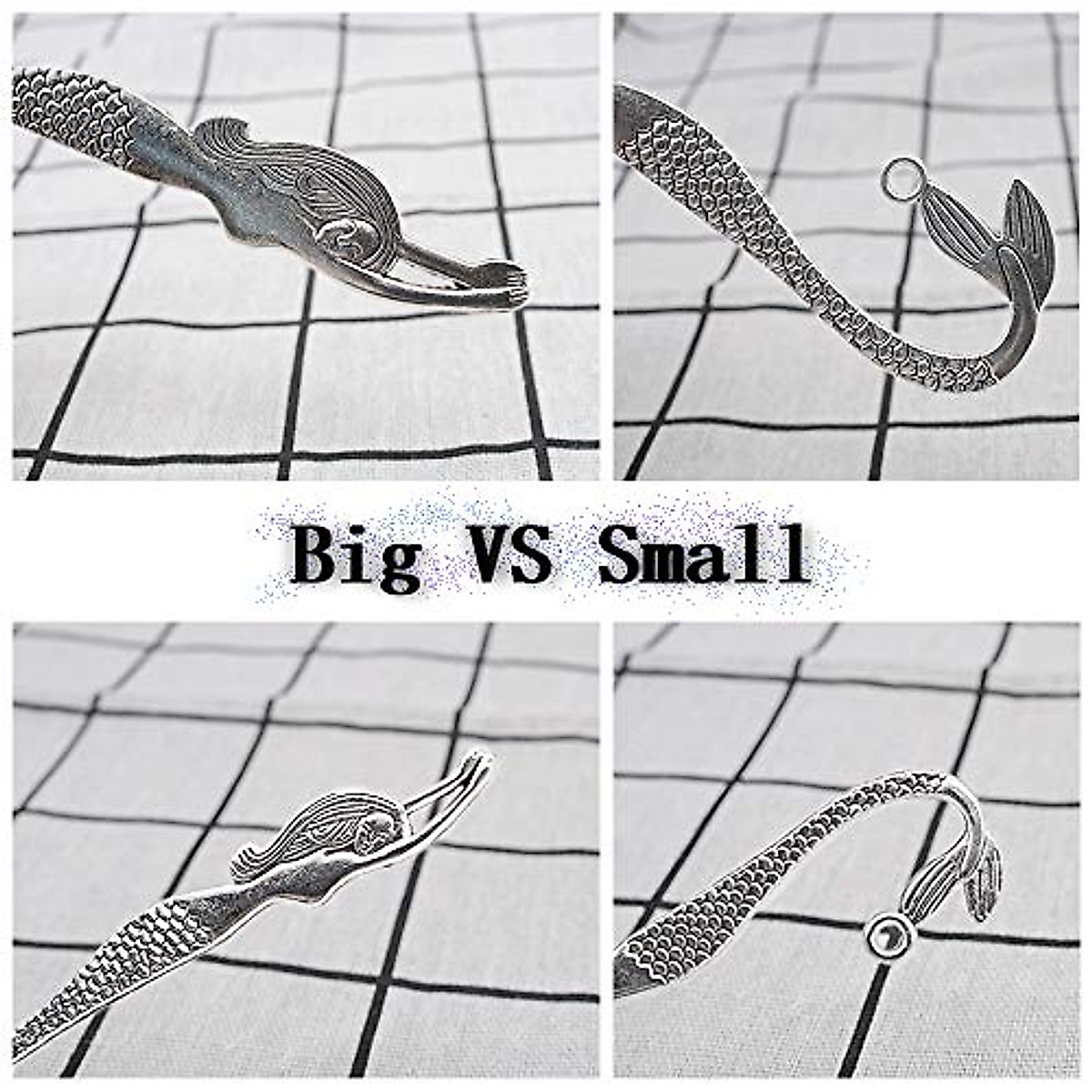 HOSTK 10pc Silver Metal Bookmark Hairpin Hook Carved Antique Vintage with Pendant Jewellery Making Mermaid Souvenirs Plain Embossed