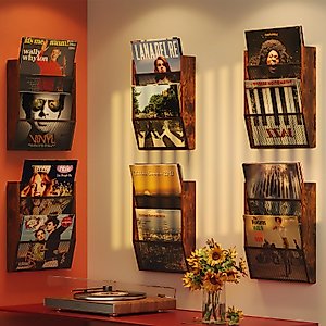 Honkazita 2 Sets of Vinyl Record Wall Mount,4 Tiers Record Holder Wall Vinyl Shelves, 50-80 Records Wall Display and Storage, Album Storage Floating Bookshelf Wall Bookshelf