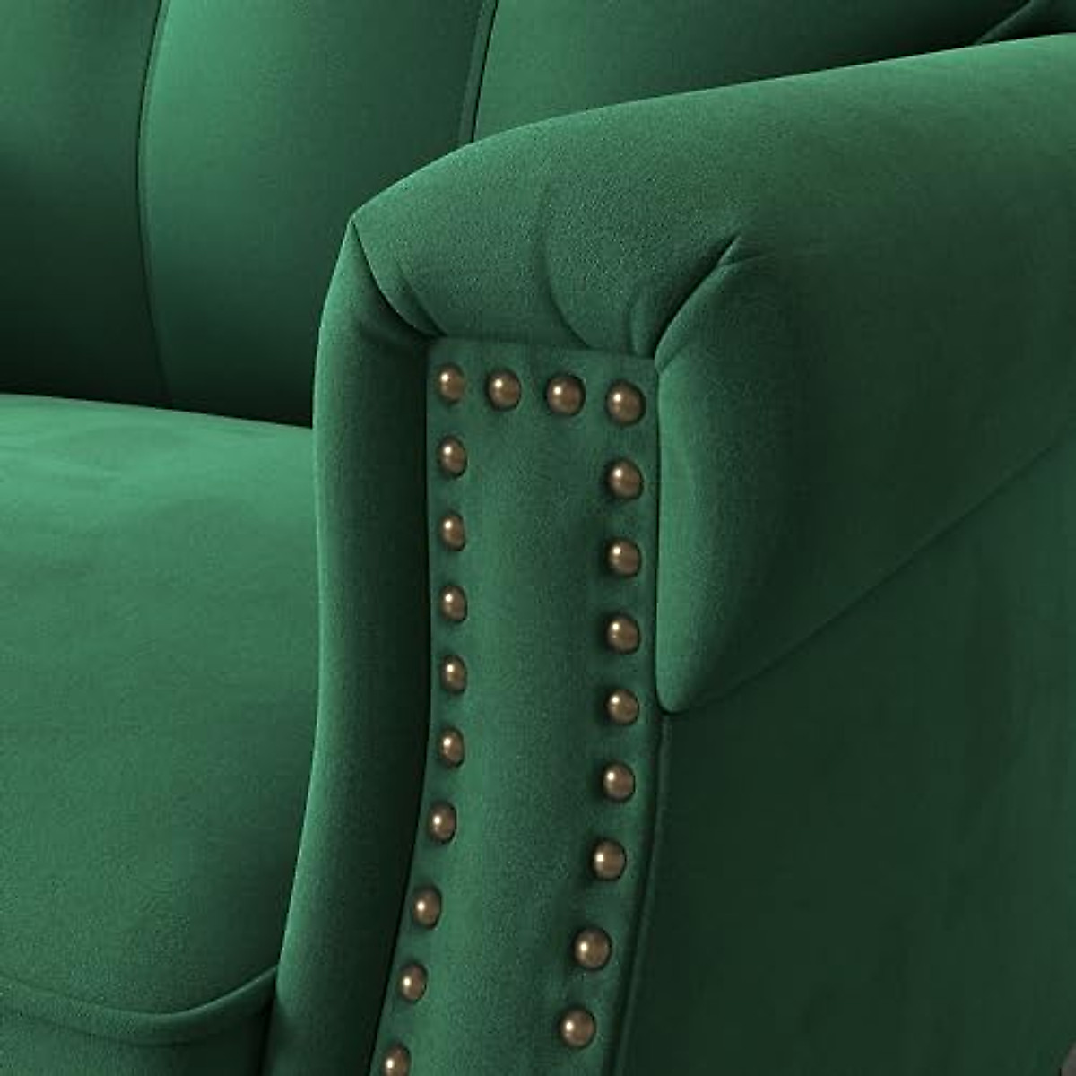 HONBAY Velvet Modern Accent Chair, Comfy Chair Armchair for Bedroom with Nailhead Arm Cozy Single Sofa Club Chair for Living Room Office, Green