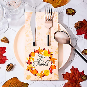 36 PCS Thanksgiving Silverware Cutlery Holders Thanksgiving Utensil Decor Fall Decor for Home Thanks Maple Leaf Silverware Paper Pouch Fall Harvest Party Supplies