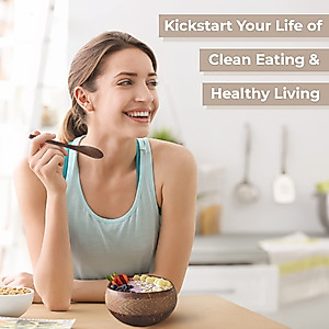 NAYOMI Coconut Bowls with Spoons - Artisan Handmade Designs on Coconut Bowl Set of 4 for Acai Bowls, Buddha Bowls, Smoothie Bowls and Spoons. Eco-friendly and Vegan Coconut Shell Bowls