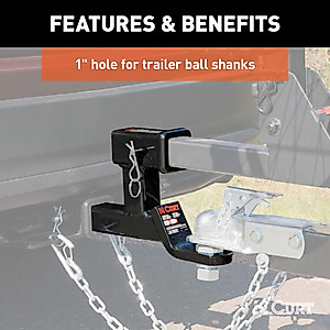 CURT 45810 Trailer Hitch Ball Mount, 2-Inch Receivers, 7,500 lbs, 1-Inch Hole, 2-in Drop