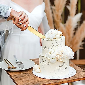Dicunoy 2 PCS Gold Cake Knife and Server Set, Wedding Cake Cutting Utensils, Vintage Engraved Cake Cutter and Serving Spatula for Birthday, Party, Anniversary