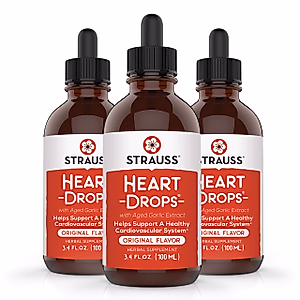 Strauss Naturals Heartdrops, Herbal Heart Supplements with European Mistletoe and Extracts of Aged Garlic, 3.4 fl oz Bottle, Original Flavor; Vegan, Non-GMO, Naturally Sourced Ingredients