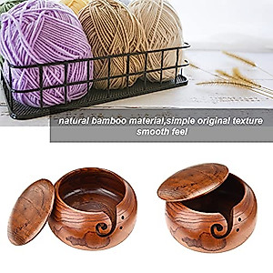 BTPOUY Wooden Yarn Bowl with Lid Round Knitting Yarn Bowls with Holes Handmade Yarn Storage Bowl Yarn Holder for Crocheting and Knitting, 5.7x3.4 Inch