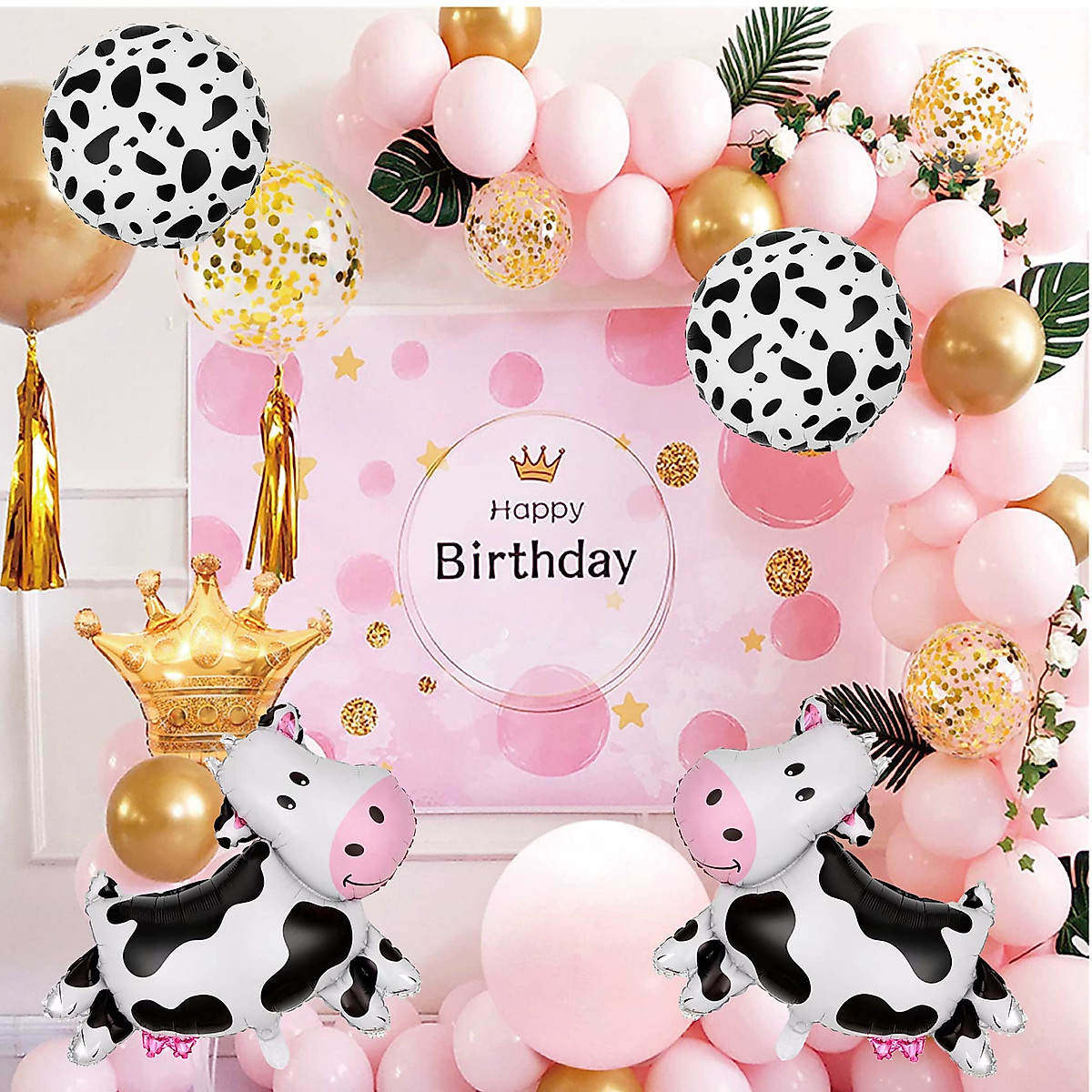 Foil Heart Balloon Heart Shaped Balloons -Love Mylar Balloons Balloons for Engagement Party Decorations,Mother's Day Decorations Wedding Birthday Anniversary (4Pcs Cow Balloons)