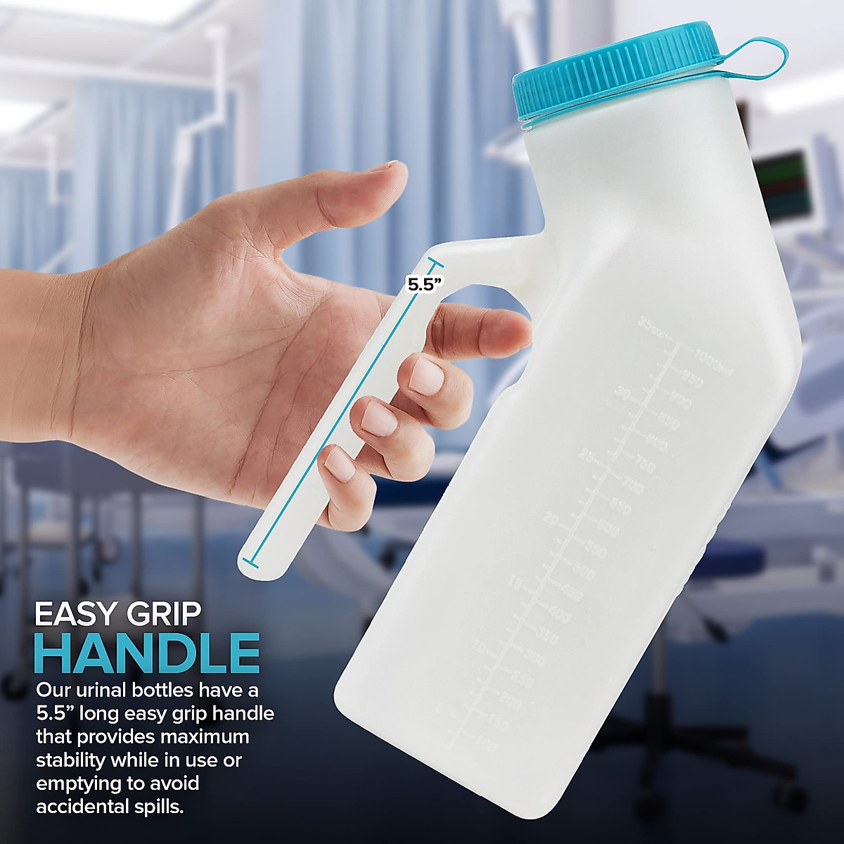 Male Urine Bottles 2 Pack (35 oz), Portable Urinals for Men Spill Proof Nighttime, Pee Bottles for Men with Screw-On Lid, Travel Urinals for Seniors with Easy-to-Read Measurement Lines