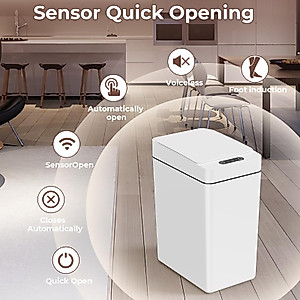 Bathroom Trash Can with Lid 2.4 Gallon Smart with Lid Motion Sensor Trash Can Waterproof Narrow Small Garbage Bin for Kitchen Bathroom Office Living Room