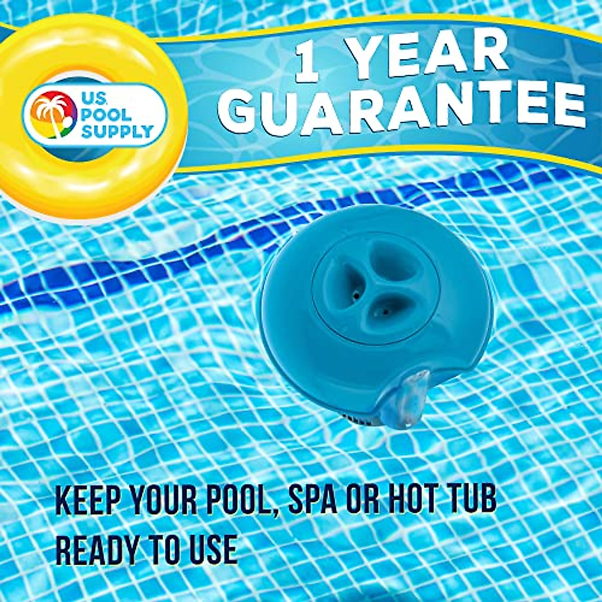 U.S. Pool Supply Pool Chlorine Floater Dispenser with Thermometer - 8" Diameter Floating Chlorinator, Large Capacity Holds 3" Tablets - Adjustable Ring for Balanced Delivery