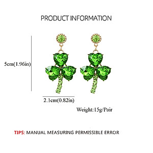 St Patrick's Day Earrings for Women,Green Rhinestone Irish Shamrock Drop Dangle Earrings Green Clover Crystal Opal Earrings Good Luck Holiday Jewelry (A)